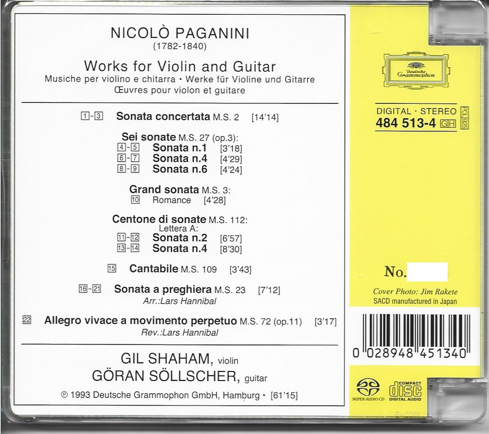 "Paganini For Two - Gil Shaham Goran Sollscher SACD" Japan Hybrid ...