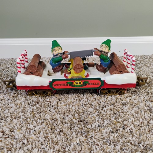New Bright Holiday Winter Belle Express Animated Elves Sawing Wood Car ...