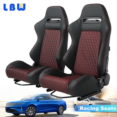 2PCS Racing Seats Black PU Leather + Red Fabric Sport Seats For Cars W ...