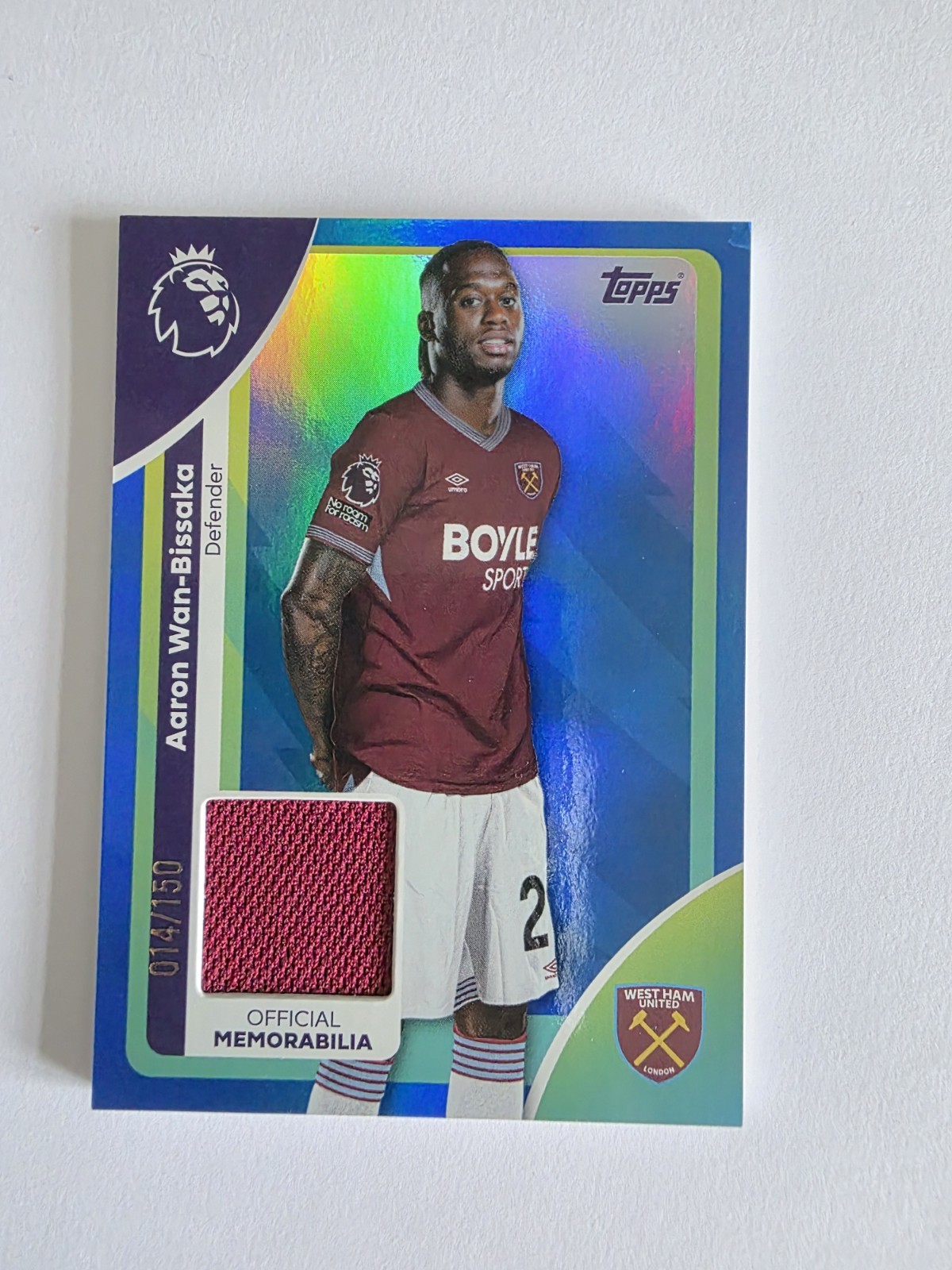 Aaron Wan-Bissaka Player Worn Patch /150. Topps Premier