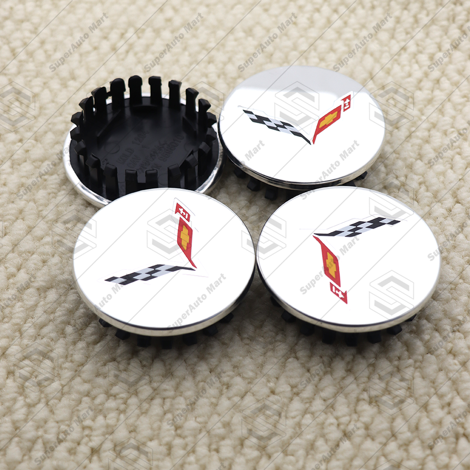 4PCS Chrome Wheel Center Caps for Corvette C6 2008-2013 Cross Flag ...
