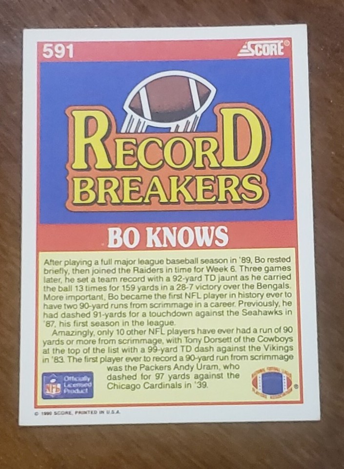 1990 Score #591 Bo Jackson Record Breakers Los Angeles Raiders | eBay