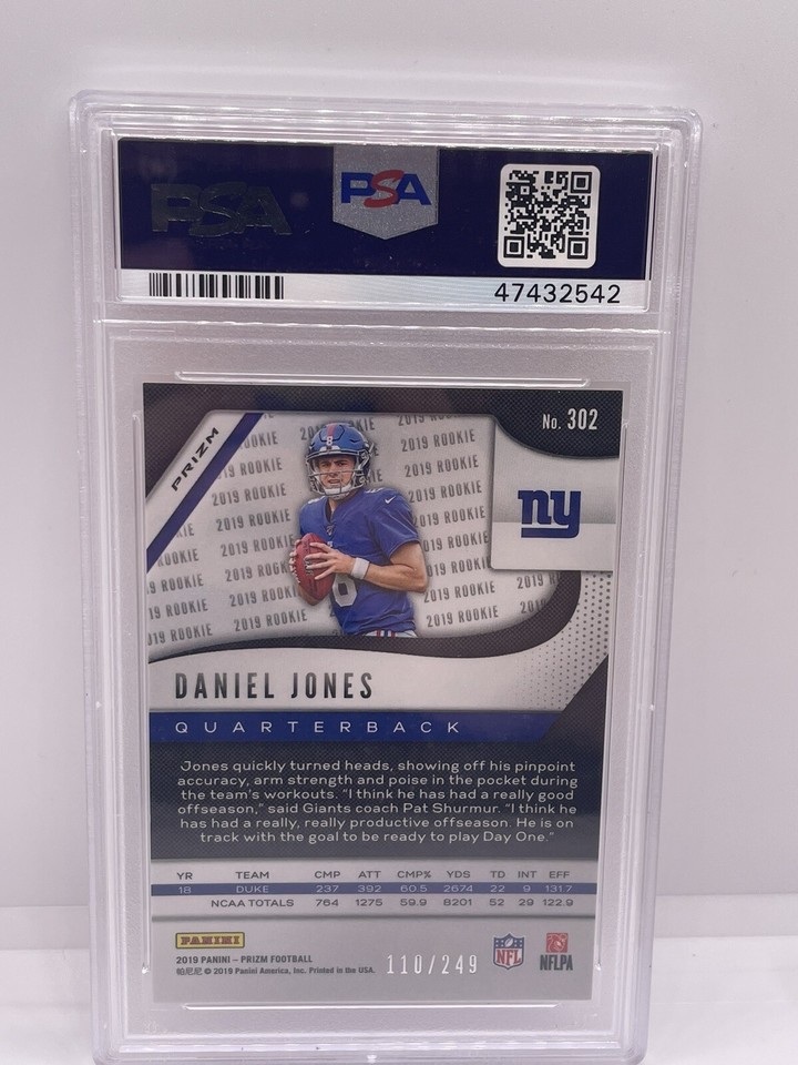 2019 Panini Prizm Daniel Jones ROOKIE RC Orange Prizm /249 PSA 10 NY ...
