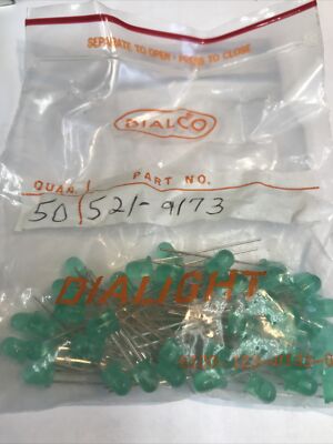 DIALIGHT 521-9216 Lot of 50 LED Color Green 635nm 2-Pin T-1. Fast Ship ...