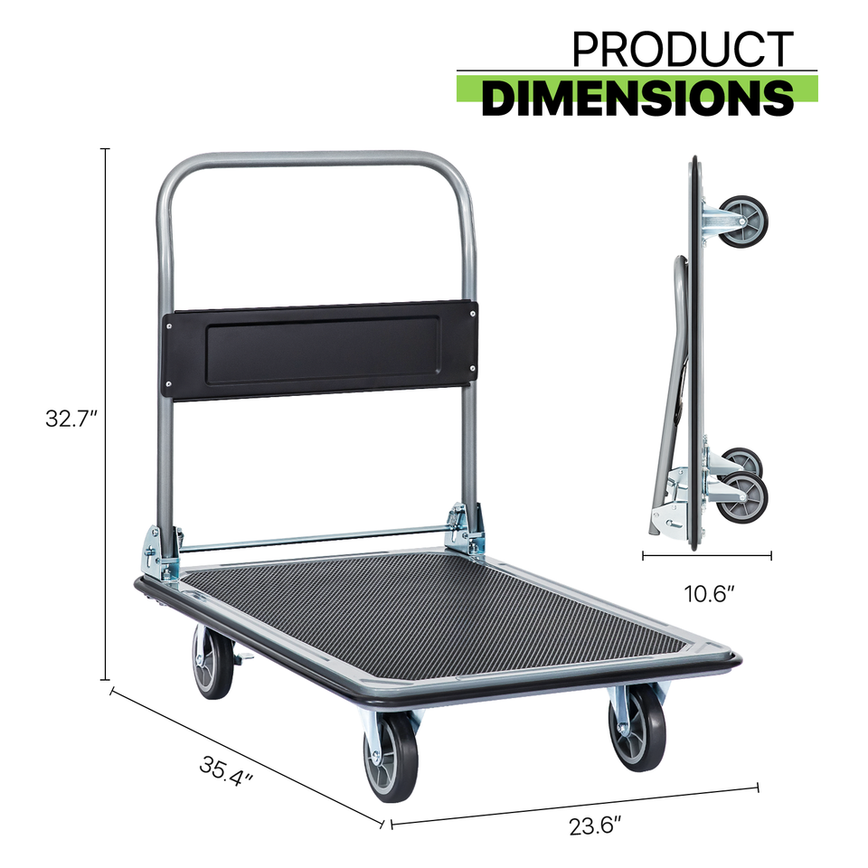 Folding Rolling Flatbed Cart Hand Platform Truck Push Dolly 661lbs ...