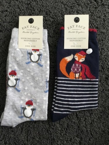 FAT FACE SOCKS 1 x PomPom Fox Socks & 1 x Skiing Penguin Socks BNWT Rrp ...