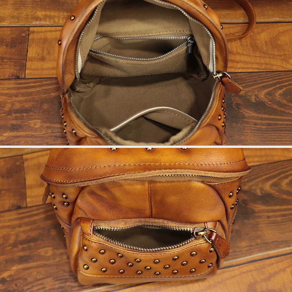 Genuine Leather Small Backpack Purses Women Knapsack Retro Leather ...