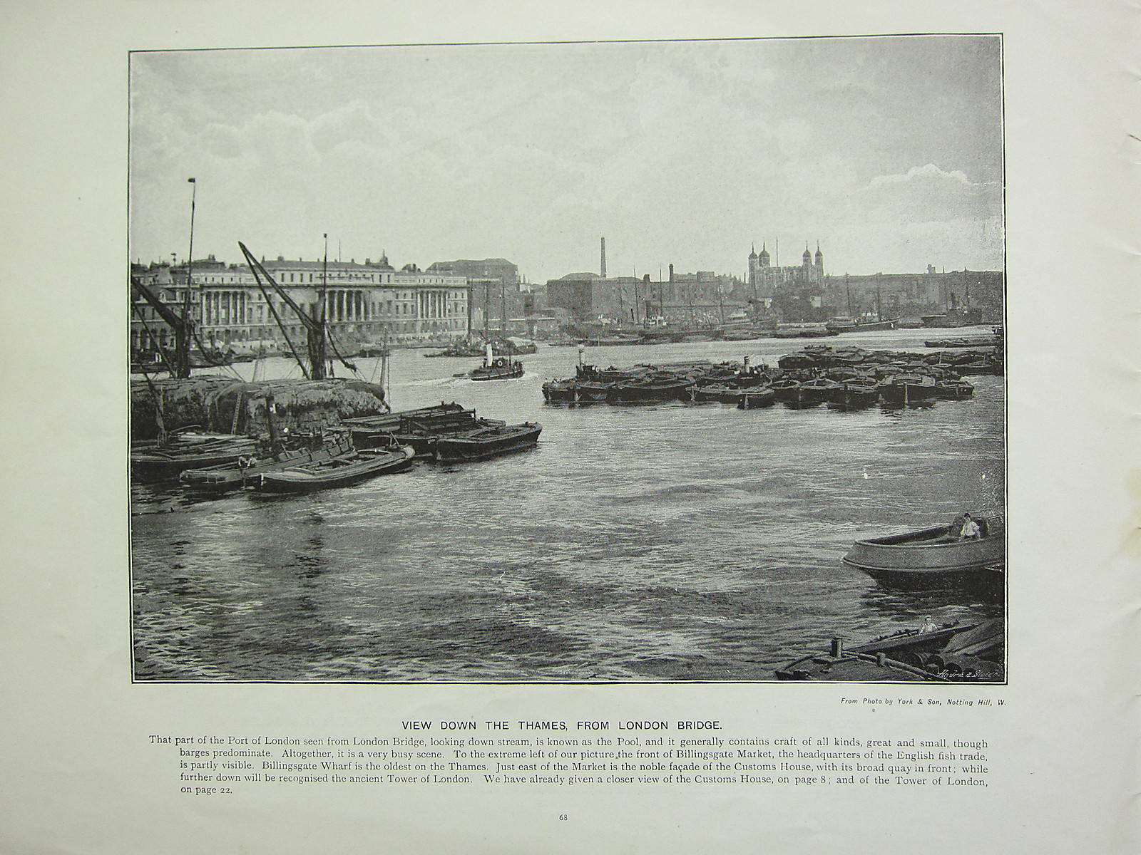 1896 VIKTORIANISCHES LONDON DRUCK + TEXT ~ ANSICHT DER THAMES-BARGEN ...