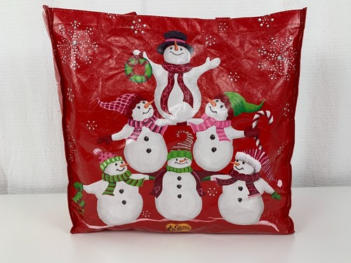 Cracker Barrel Christmas Tote Bag Plastic Reusable Red Snowmen Snowman ...