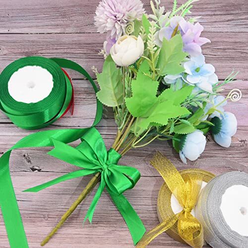 4 Rolls 100 Yards Christmas Ribbon Satin Metallic Glitter Ribbons for ...