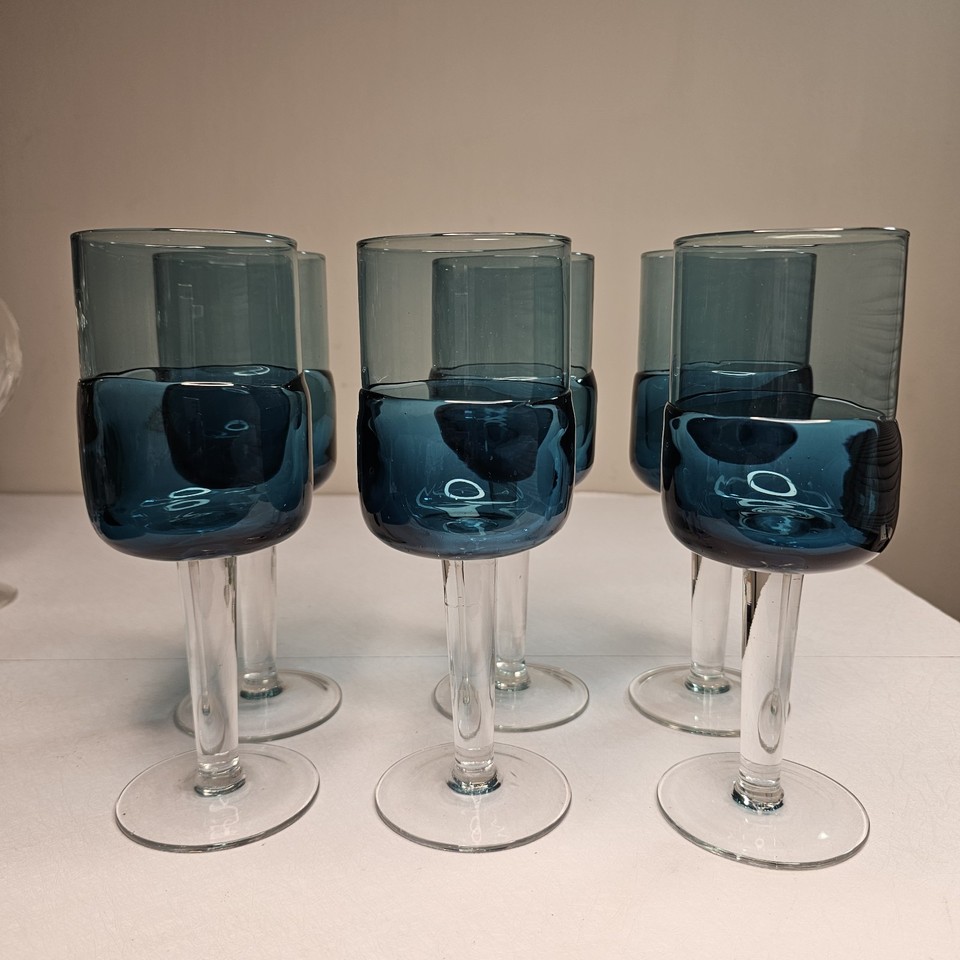 SET OF 6 RETIRED PIER 1 DEEP TEAL BLUE WINE OR WATER GOBLETS GLASSES | eBay