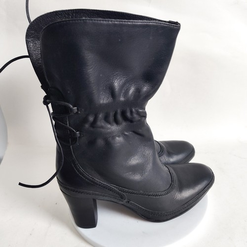 Clarks Artisan Tralee Black Mid-Calf Cinched Smooth Leather Boots 2 ...