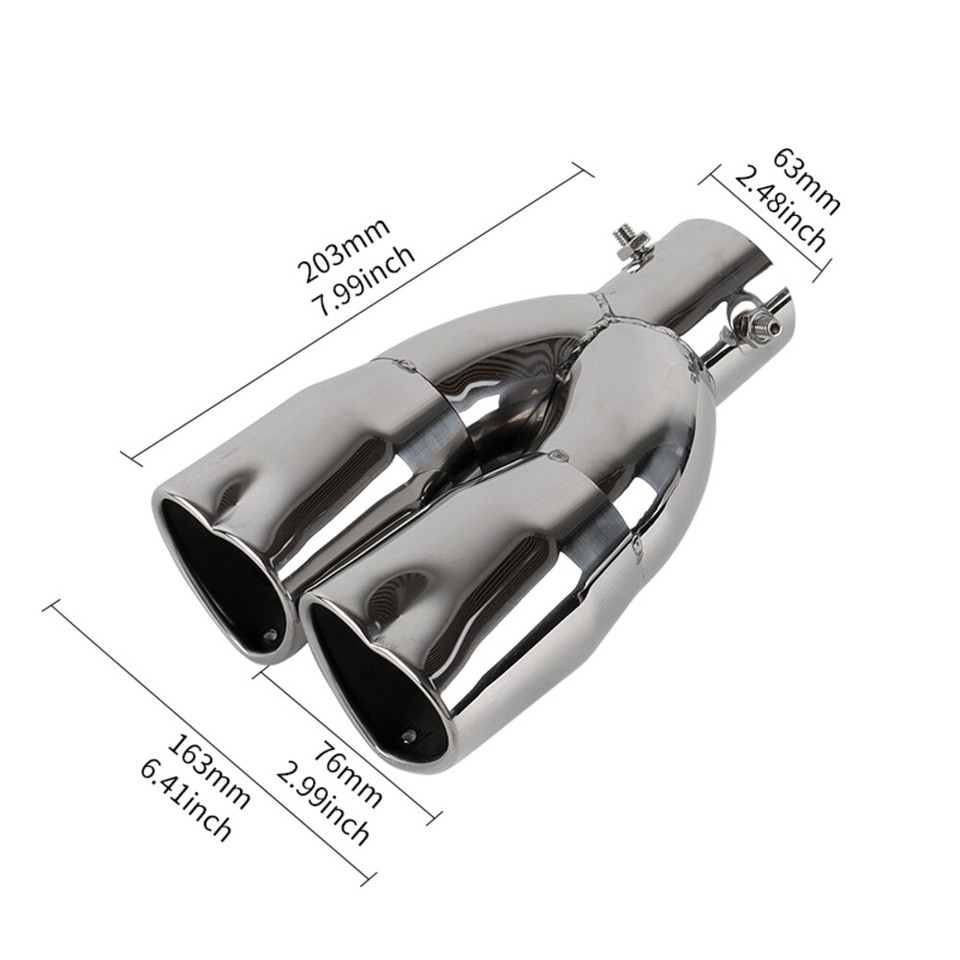 Silver Heart Shape Car Exhaust Muffler Tip Pipe 63mm 2.5‘’Inlet 205mm 8 ...