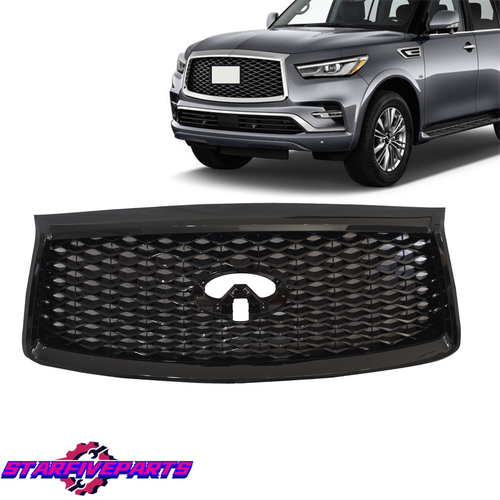 Fits 2018-2023 Infiniti QX80 Front Upper Grille Full Gloss Black 62310 ...