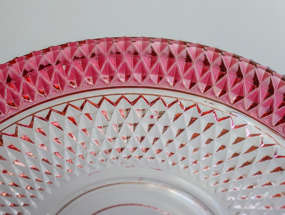 Vintage Indiana Glass Ruby Flash Diamond Point Cake Serving Platter ...