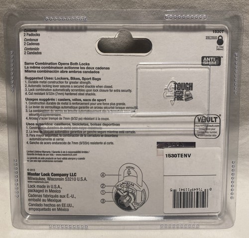 Master Lock 1530T Locker Combination Padlock 2 Locks / 1 Combo - Anti ...