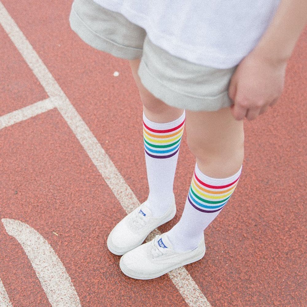 Knee Over Soft Thigh High Stocking Football Socks Rainbow Stripe Long ...