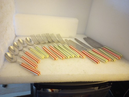 Candy Color Striped Fun Silverware Set Service For 6 Minus 1 Spoon ...