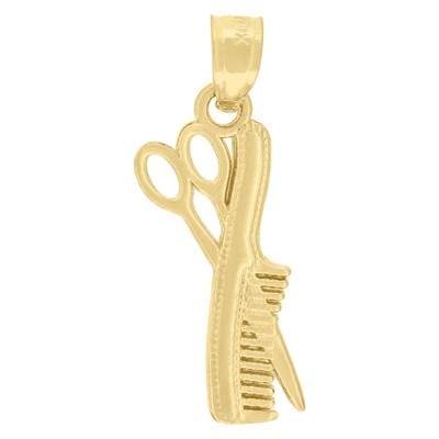 10kt Yellow Gold Unisex Scissors Comb Tools Charm Pendant | eBay