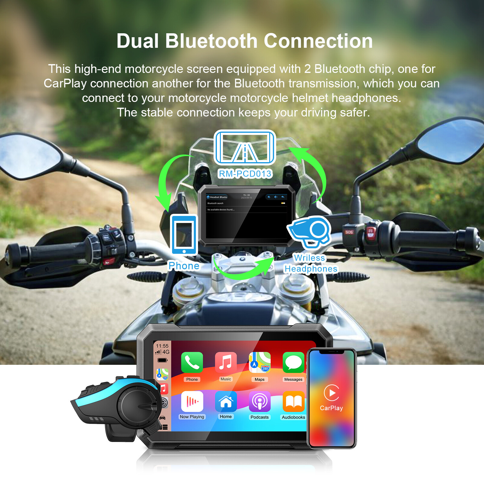 New 7 inch IP65 Motorcycle Android Auto Universal Wireless Carplay GPS ...