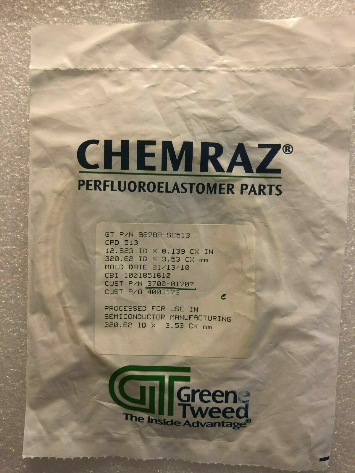 AMAT Applied Materials 3700-01707 Oring ID 12.623 CSD .139 CHEMRAZ ...