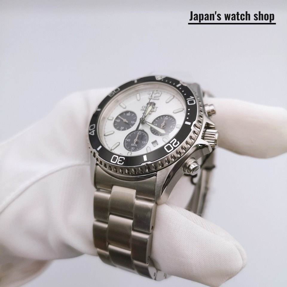 ORIENT Mako RN-TX0203S White Panda Solar Chronograph Men's Watch New in ...