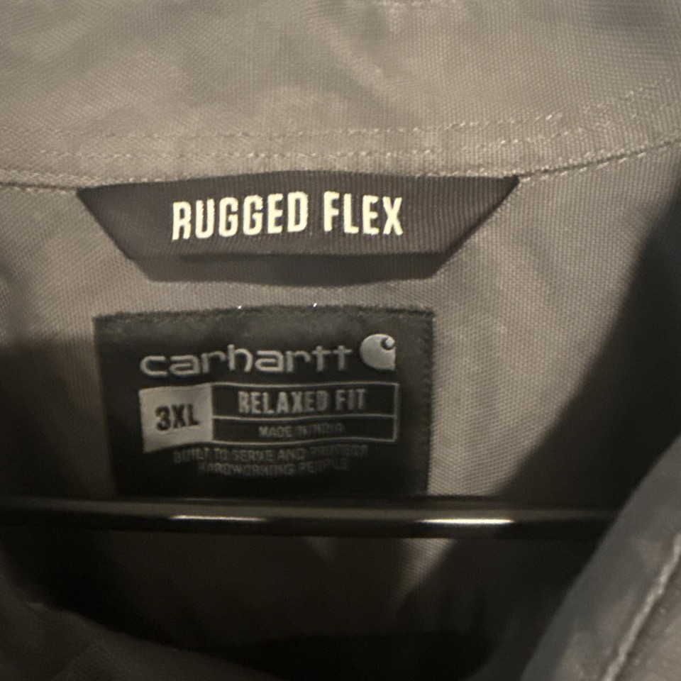 Carhartt Shirt Men 3XL Gray Rugged Flex Relaxed Fit Outdoors Button Up ...