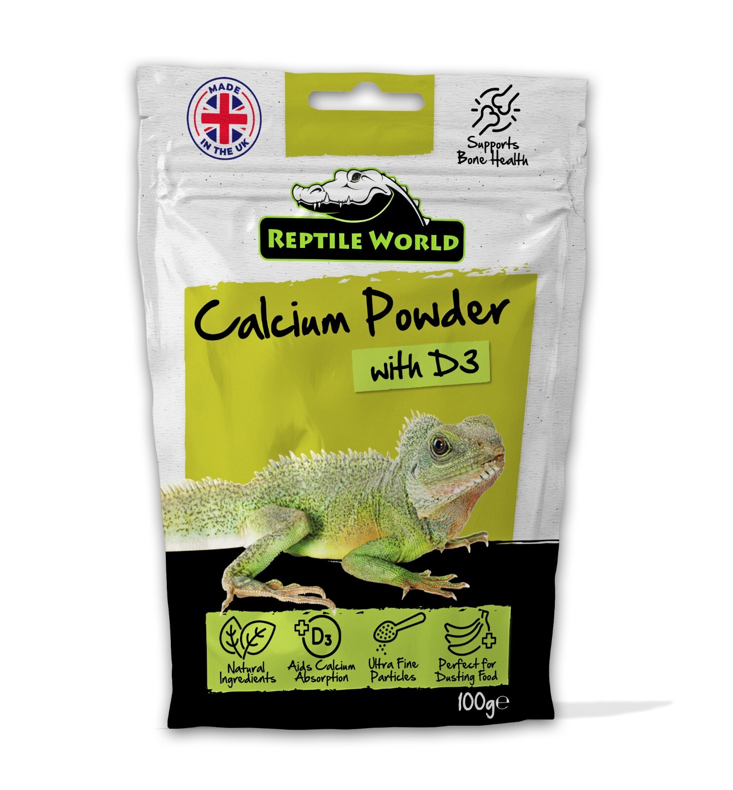 Reptile World Calcium Powder with Vitamin D3 100g - Tortoise, Bearded ...