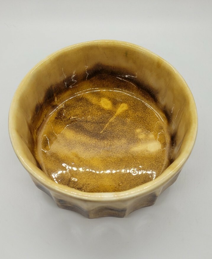 VINTAGE JUDY OF CALIFORNIA USA G-5 POTTERY PLANTER BOWL YELLOW BROWN ...