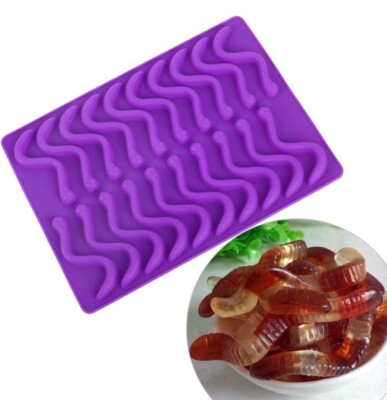 20 Cavity Silicone Gummy Snake Worms Chocolate Mold Sugar Candy Jelly ...