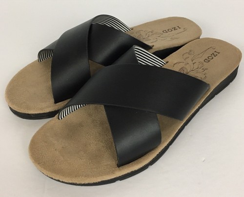 IZOD Womens Alyssa Black Crisscross Strap Slide Slip On Sandals Size US ...
