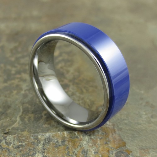 8MM Men's Tungsten Carbide Ring with Blue Ceramic Overlay #39 | eBay