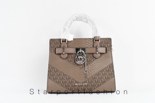 Michael Kors Hamilton Small Satchel Signature MK Leather Crossbody Bag ...