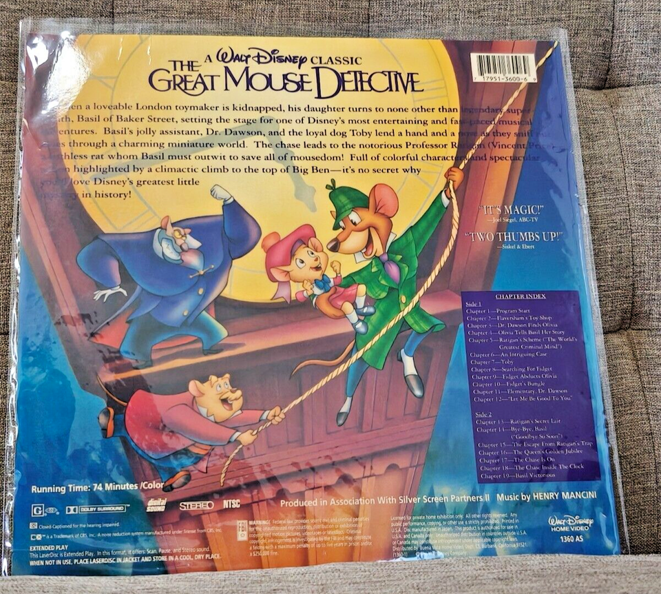 "The Great Mouse Detective" Stereo Laserdisc LD - Walt Disney Classic ...