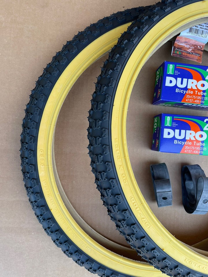 20" x 2.125 Bicycle Black/Gum Wall Tires Tubes Strips DURO Freestyle ...