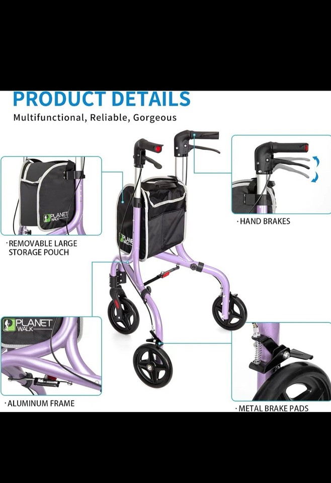 Planet Walk Premium 3 Wheel Rollator Walker | eBay