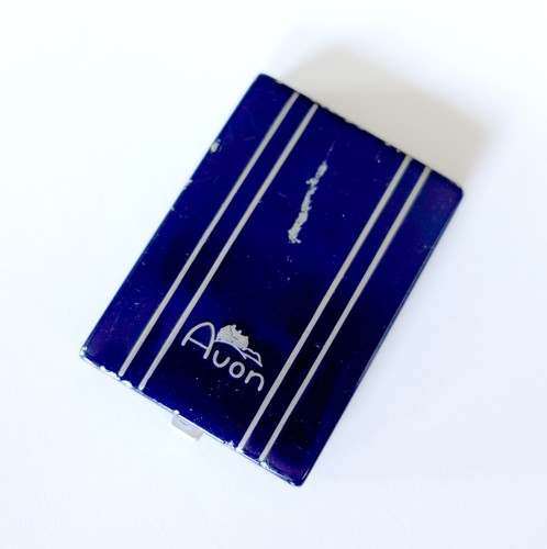 Vintage Avon Compact 1930s Blush Face Powder Puff Mirror Hinged Cobalt ...