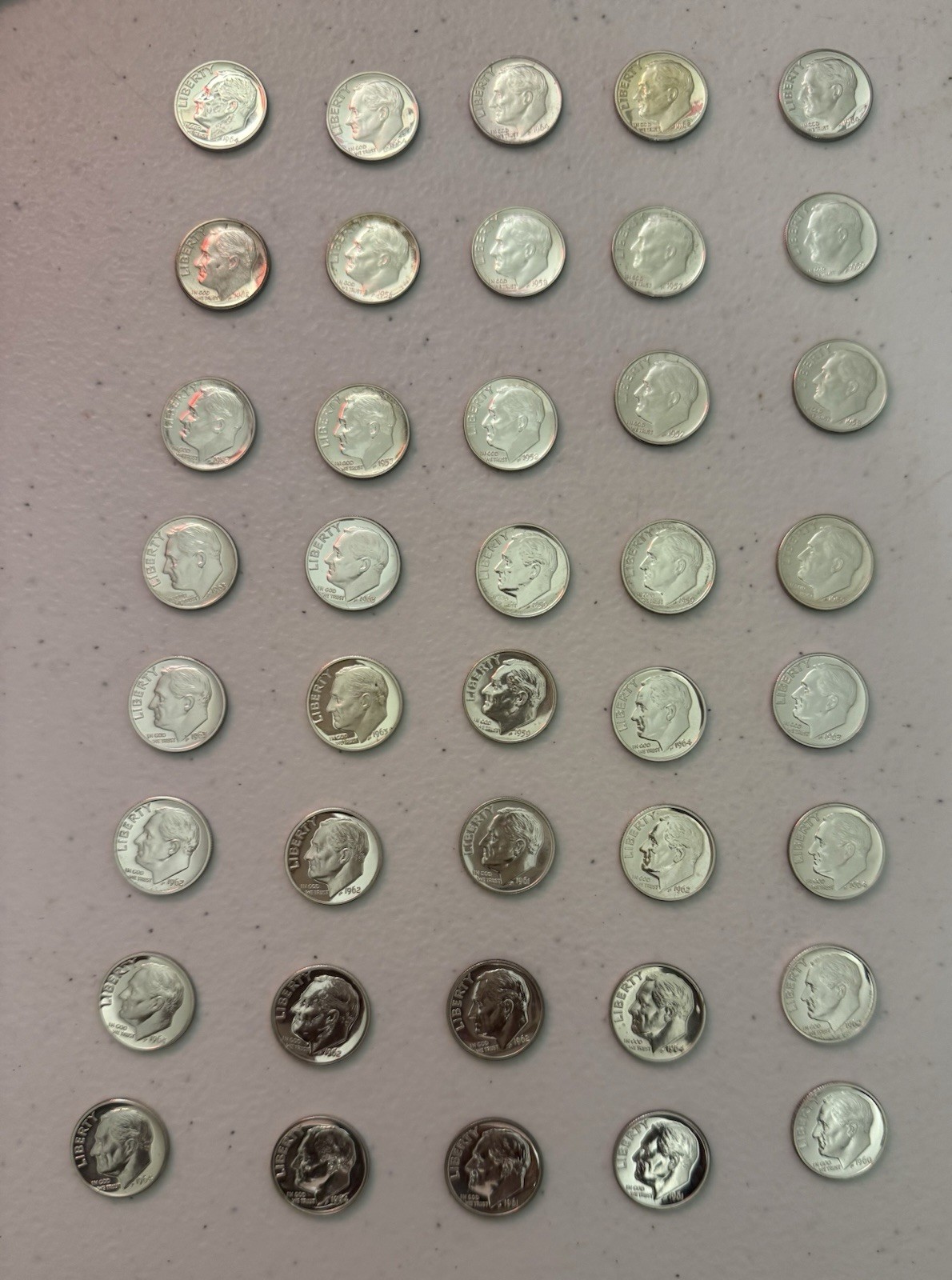 Lot Of 40 Random 90% Roosevelt 10c Silver Proof Dimes $234.99 US Free ...
