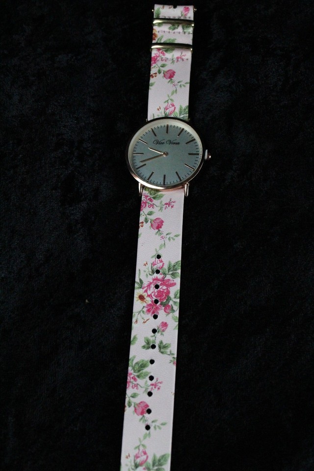 Feminine & Flowery Romantic Floral Print Faux Leather Band Quartz Watch ...