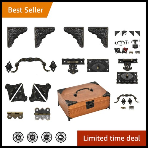 Antique Jewelry Box Hardware Kit: Lock, Hinges, and Corner Protectors ...