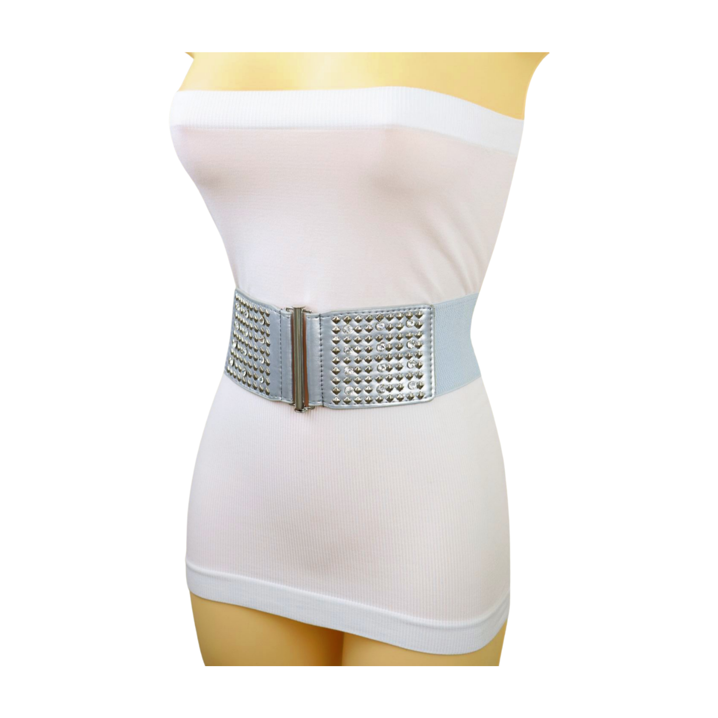 Women Silver Elastic Waistband Day Night Belt Bling Metal Studs Hip ...