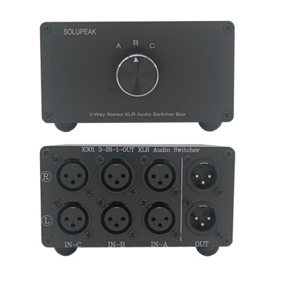 SOLUPEAK 3-Way XLR Stereo Audio Switch box, Balanced Audio Converter 3 ...