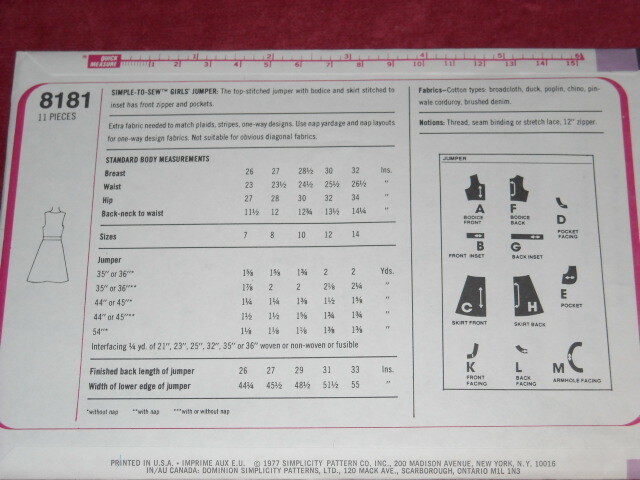 💐1977 UNCIRCULATED SIMPLICITY #8181 - GIRLS SIMPLE TO SEW JUMPER PATTERN 7-14FF | eBay