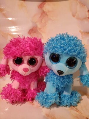 Set of 2 Ty Beanie Boos 6" PATSY (Pink) & MANDY (Blue) Poodles | eBay