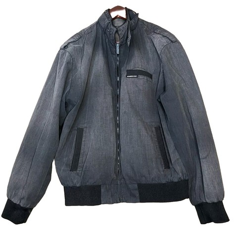 Members Only Black Faded Gray Racer Bomber Jacket Mens Medium Full Zip ...