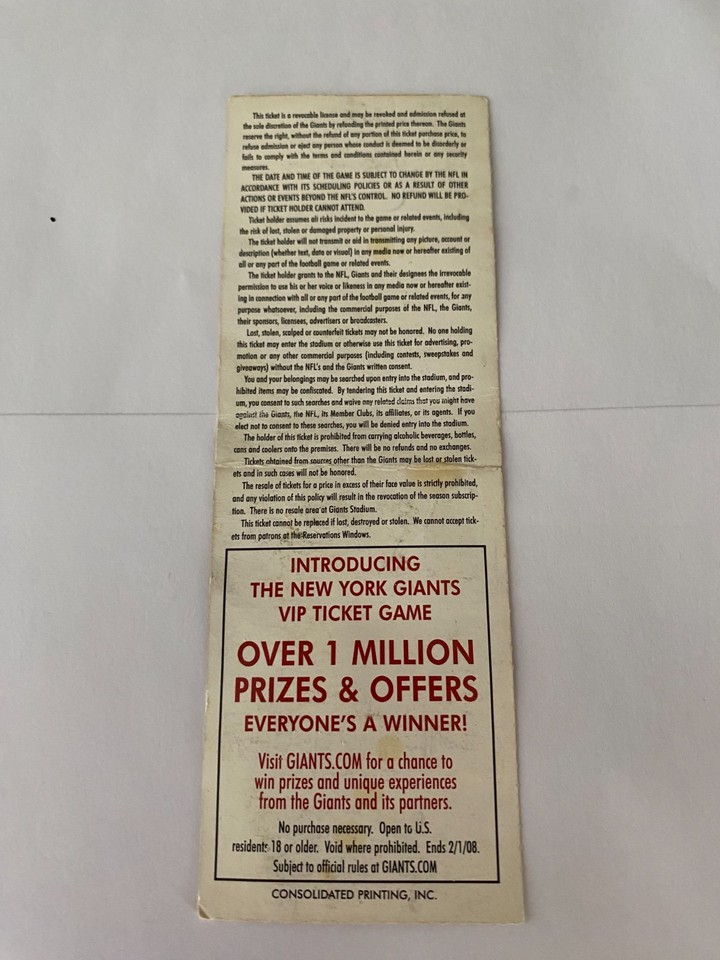 New York Giants vs San Francisco 49ers 2007 Ticket Stub | eBay