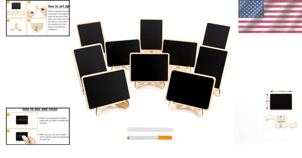 10 Black Mini Chalkboards with Foldable Stands - Perfect for Decor and ...