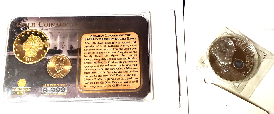 A. LINCOLN & THE 1861 $20 DOUBLE EAGLE BOOK & SILVER PROOF COINS ...