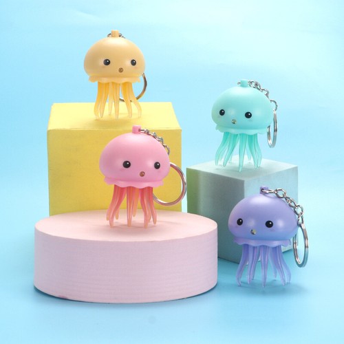 Colorful Jellyfish LED Keychain Cute Luminous Octopus Keyring Vocal ...