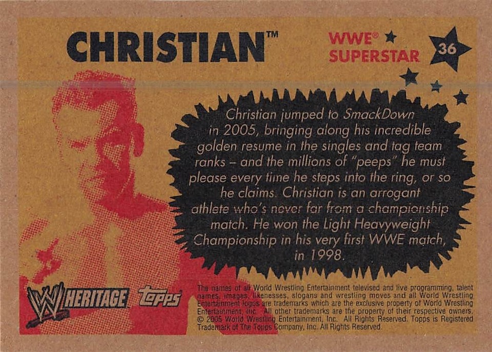 CHRISTIAN 2005 TOPPS HERITAGE WWE #36 | eBay